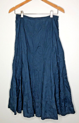 J. Jill (Ocean) Teal Blue Floral Embroidered Peasant Full Broomstick ...