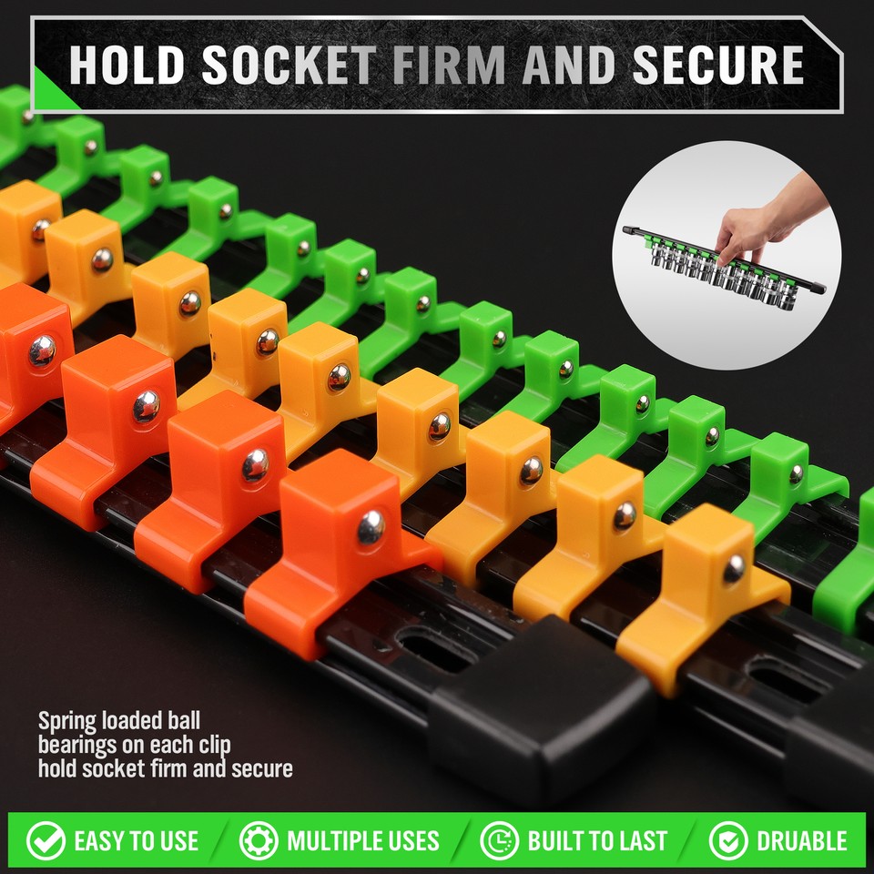 9PC Socket Organizer Storage Rail Rack Holder 1/4 3/8 1/2 Industrial | eBay