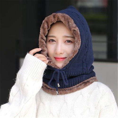 Women Knit Hat Winter Fleece Cap Hooded Neck Ear Warm Snow Thick Scarf ...