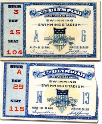 Olympic Games 1932 2x Ticket Swimming Admission Ticket | eBay UK