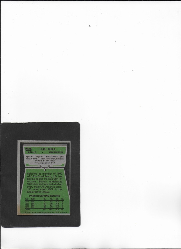 1975 Topps NFL Football #438 J.D. Hill, Buffalo Bills, NM NRMT, SHARP ...