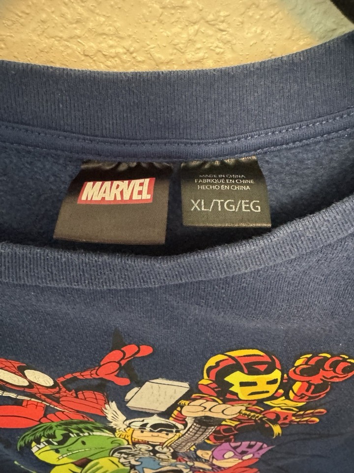 Marvel Avengers Graphic Sweatshirt Youth XL Blue Spider-Man Hulk Iron ...