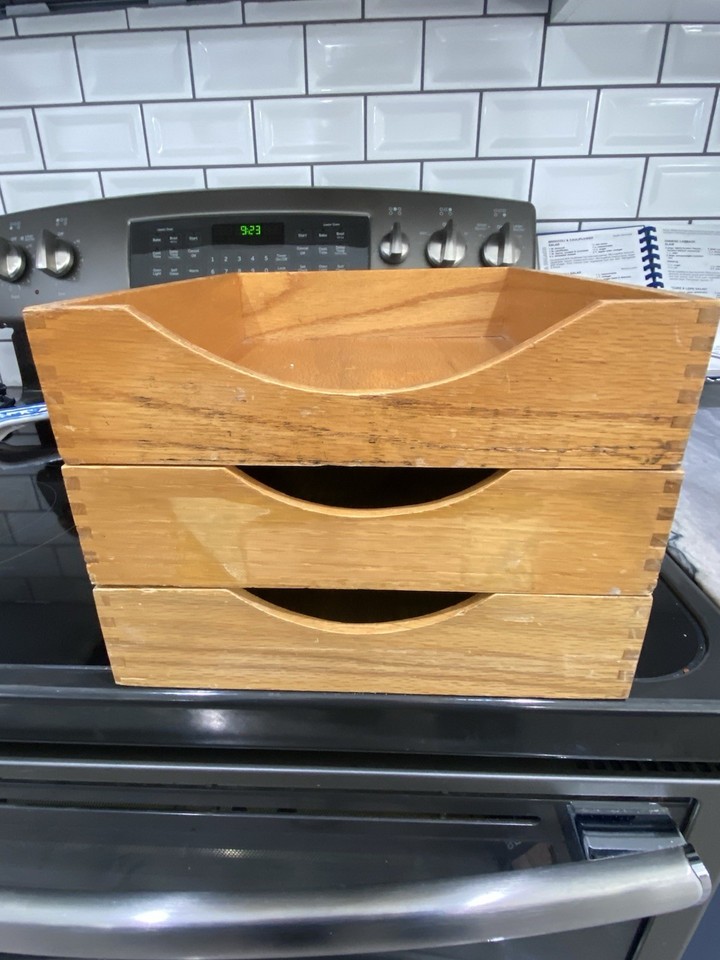 Vintage Dovetail Wood Wooden Desktop Paper Letter Trays (3) | eBay