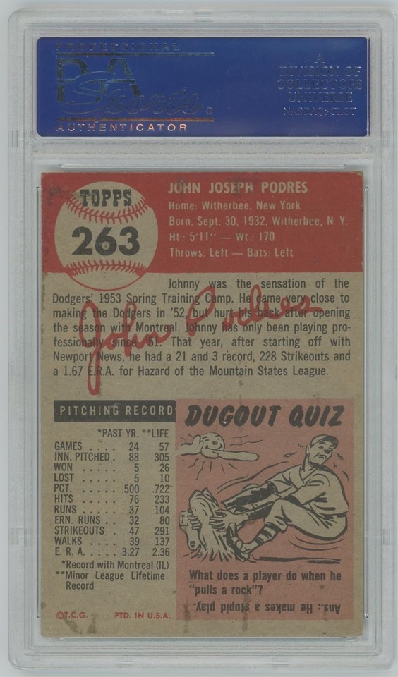 1953 TOPPS #263 JOHN PODRES DODGERS PSA 4 VG-EX | eBay