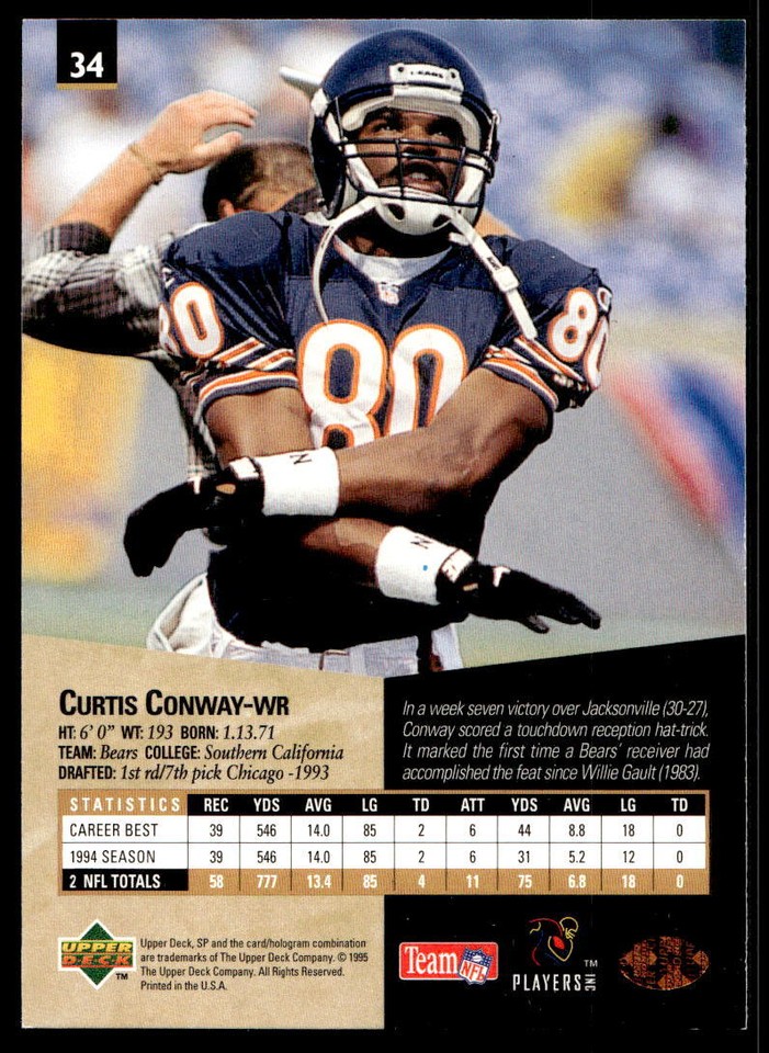 1995 SP #34 Curtis Conway Chicago Bears Football | eBay