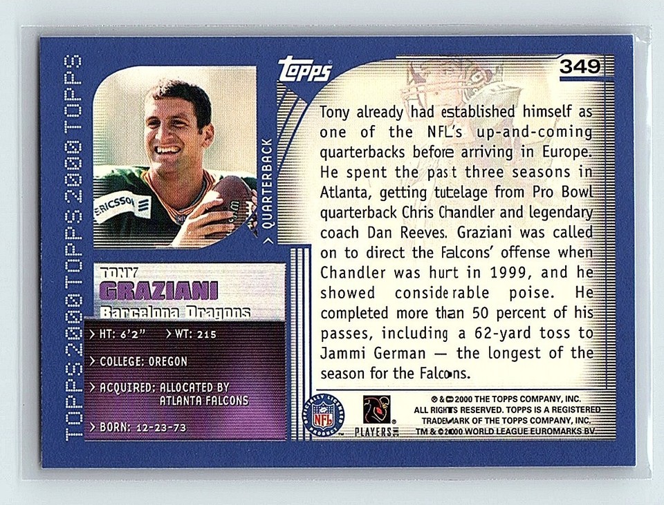 2000 Topps NFL Europe Prospects Tony Graziani Atlanta Falcons #349 | eBay