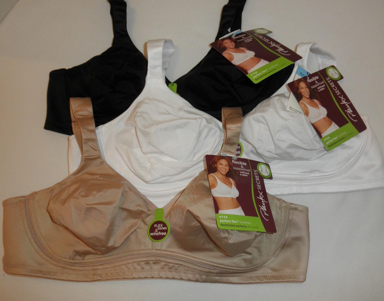 NWT $35 Womens PLAYTEX SECRETS Perfect Flex Wire-Free Bra 4736: Black ...
