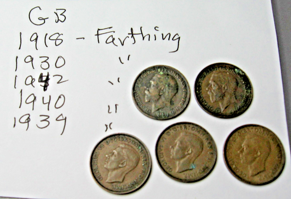 Five 1918 - 1942 Great Britain Farthing Coins (Lot 2) | eBay