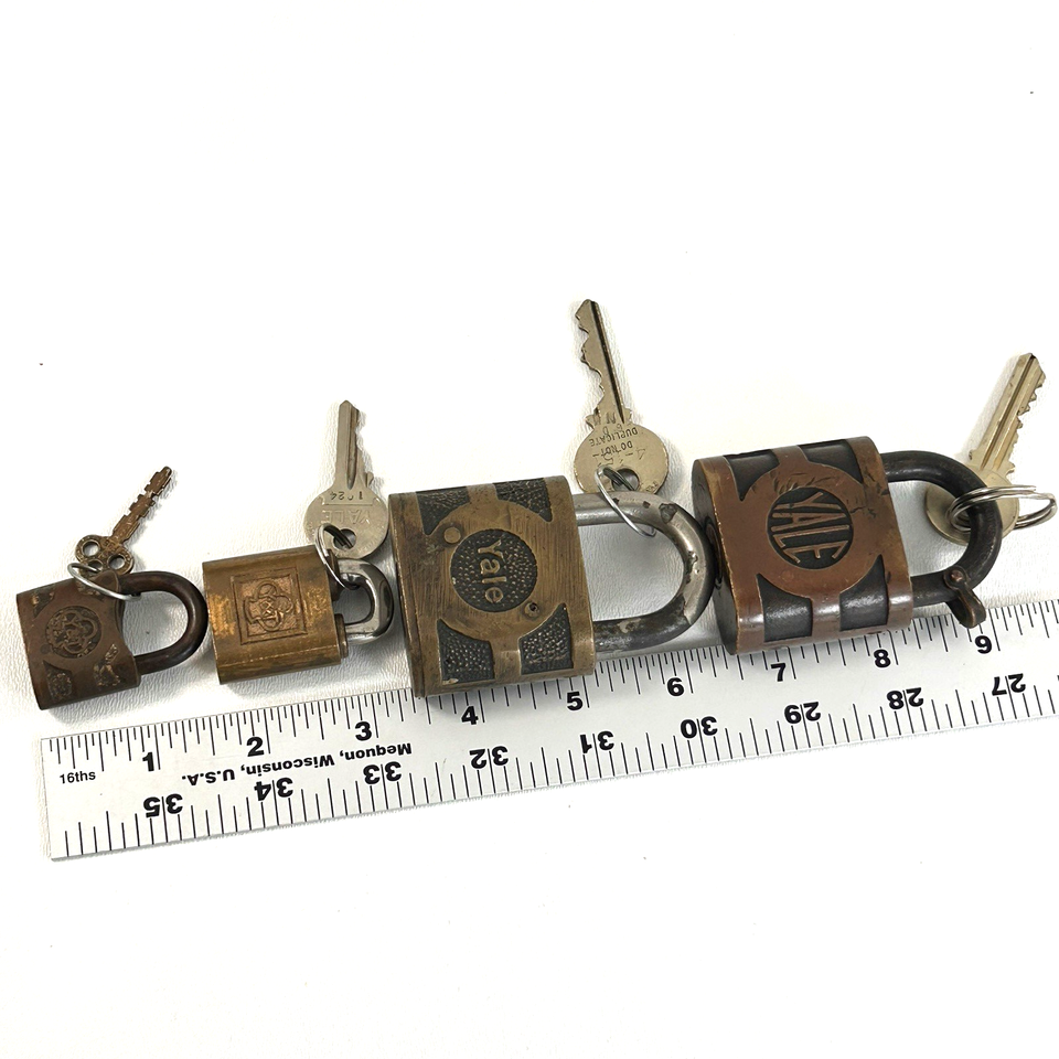 LOT OF 4 Vintage Working Small Yale Padlock Lock WITH KEYS Mini ...