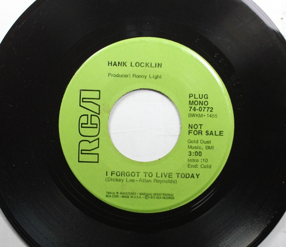 Country Promo 45 Hank Locklin - Eventually / I Forgot To Live Today On ...
