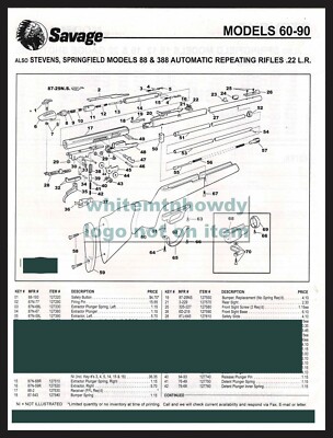 1999 SAVAGE 69m STEVENS Springfield 88, 3888 Rifle Schematic Parts List ...