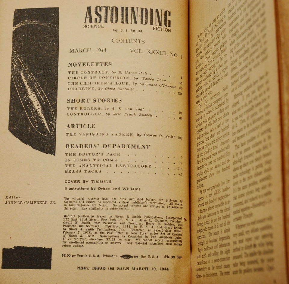 CLEVE CARTMILL Deadline in Astounding Science Fiction March 1944 1st ...