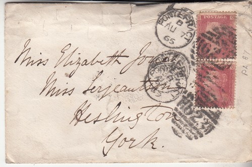 QV Penny Red Cover with 2 stamps: Pontefract to Heslington, York, 7-8 ...