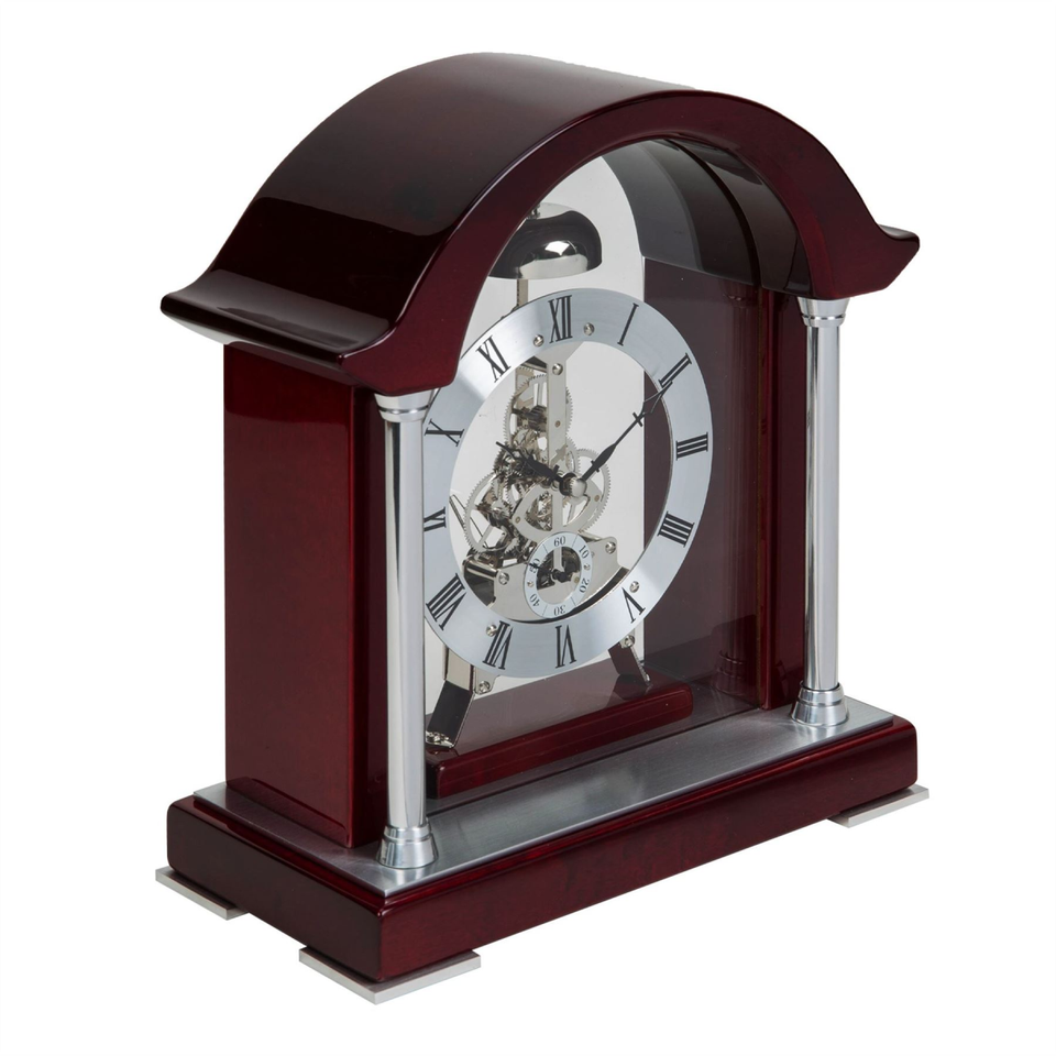 Mantel Clock Cherry 27cm Wood Glass Aluminium Bridge Arch Roman ...