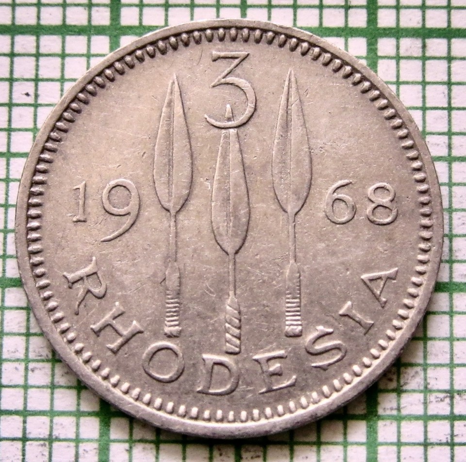 RHODESIA Elizabeth II 1968 3 PENCE THREEPENCE SPEARS yes we combine ...