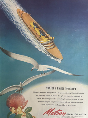 1945 Matson Cruise Line Pacific Hawaii Samoa Fiji Australia Vintage ...