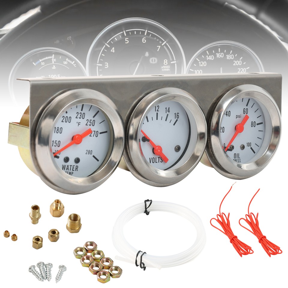 Triple Gauge Set 2"/52mm Car Water Temp Oil Pressure Voltmeter Gauge ...