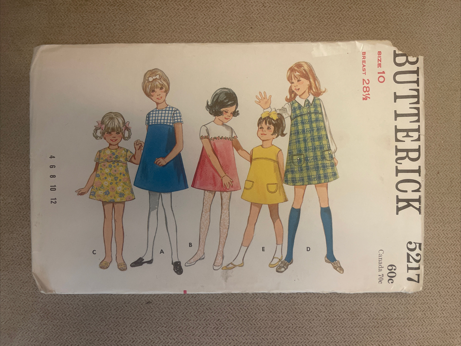 Butterick 5217 Pattern Dress Jumper Size 10 Girls Precut Vintage 1969 ...