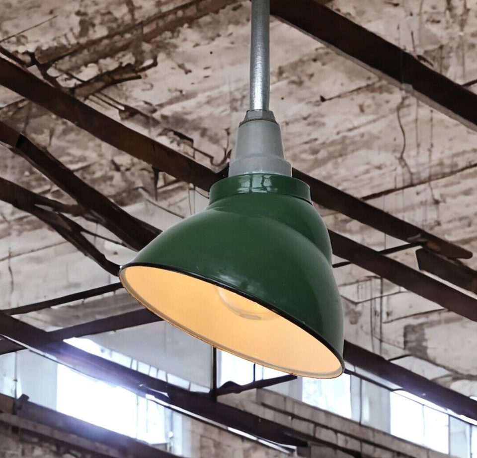 Ivanhoe 12" Porcelain Angle Green Barn Industrial sign Light Vintage 18 ...