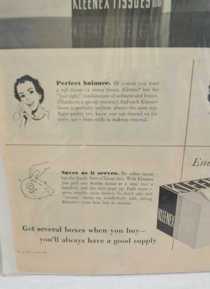 Kleenex Tissues Magazine Ad Woman's Home Corp Vintage Advertising 1951 ...