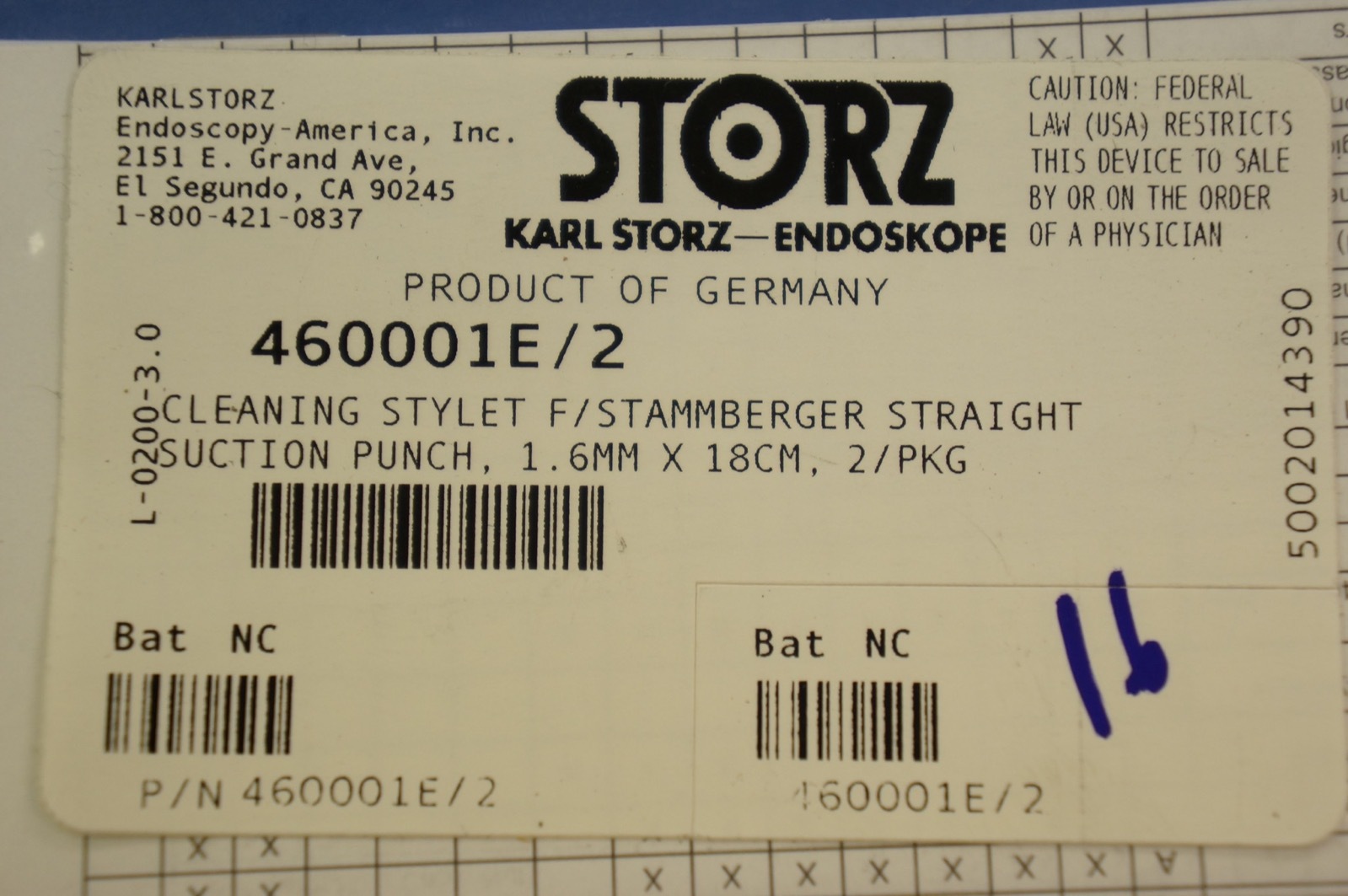 Karl Storz 460001E Cleaning Stylet Stammberger Straight Suction Punch ...
