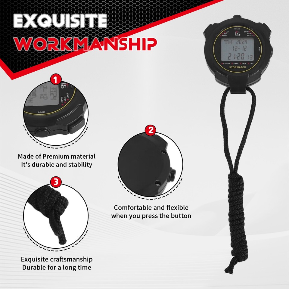 Digital Sports Stopwatch, 10Lap /Split Memory Stopwatch Count Down ...