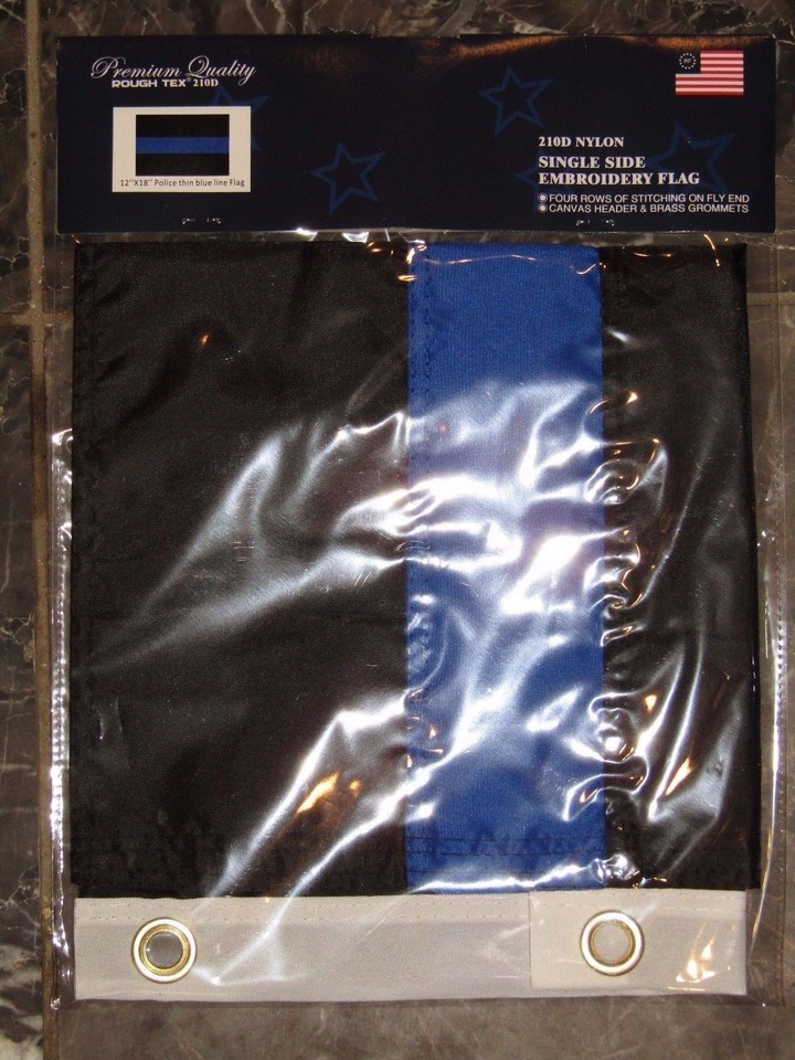 12x18 Embroidered Sewn Police Thin Blue Line 210D Nylon Boat Car Flag ...