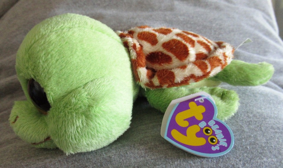 Sandy The Sea Turtle ORIGINAL FACE RARE Solid Eye Ty Beanie Boo NEW w ...