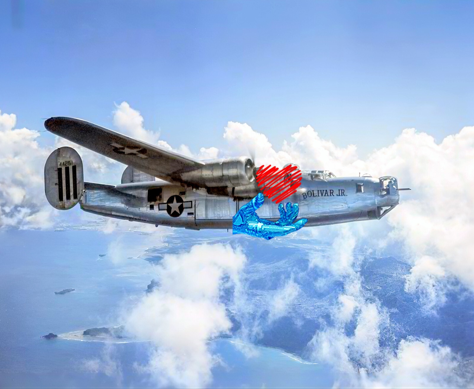 WWII Color Photo USAAF 44-42151 B-24M Liberator 7AF 11BG431BS Bolivar ...