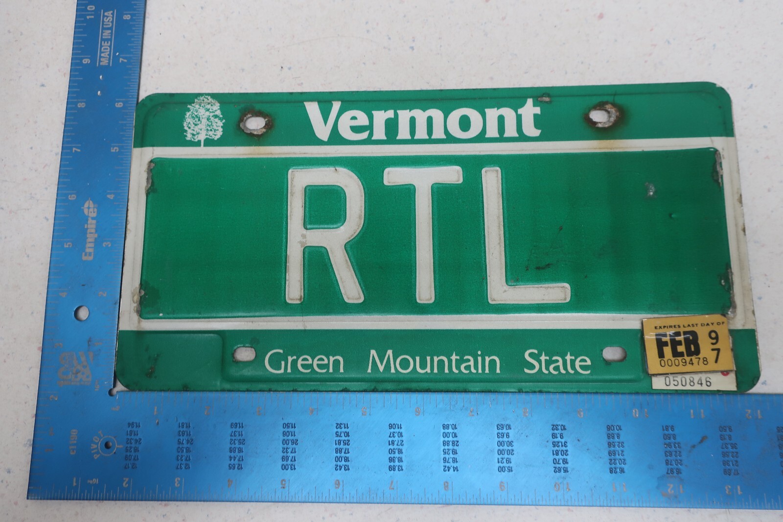 Vermont License Plate Tag VT 1997 97 Vanity Initials Retail Sales RTL ...