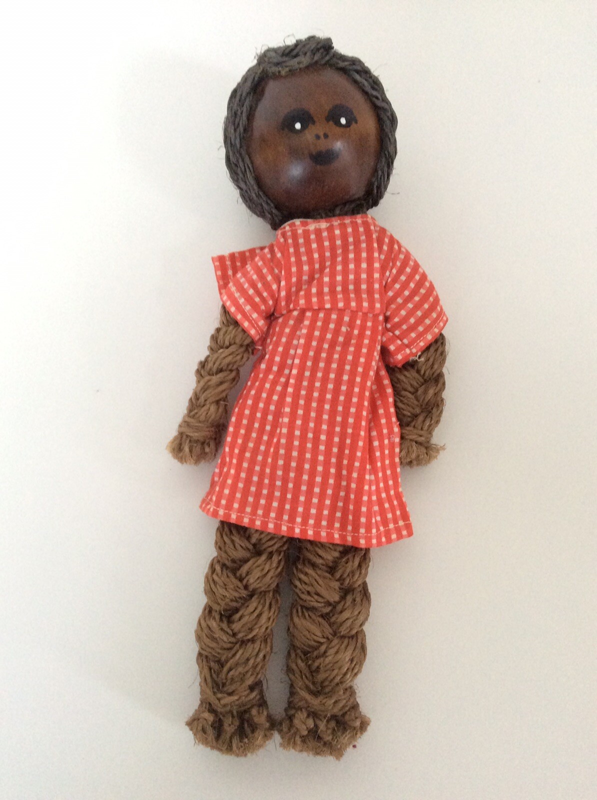 Vintage Braided Rope Hair & Body Haitian Doll Wood Painted Head 12 ...