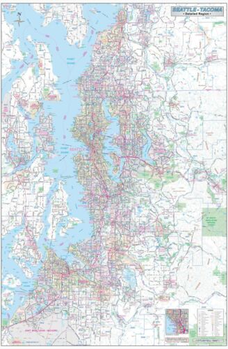 Greater Seattle-Tacoma Detailed Region Wall Map w/Zip Codes | eBay