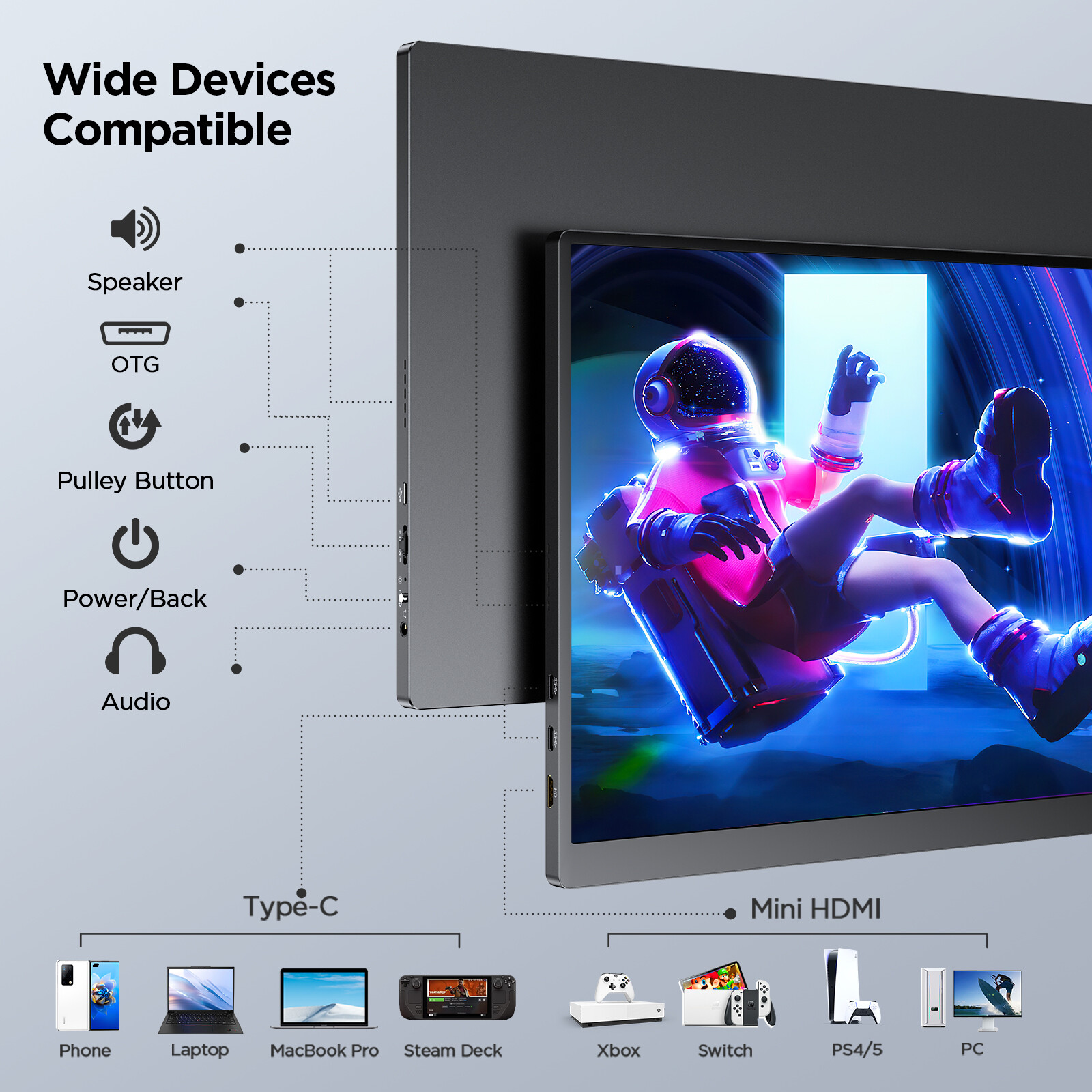 16.0" Portable Monitor 144HZ Screen QHD 100%sRGB For SAMSUNG DEX PS5 ...