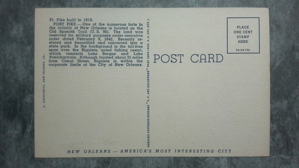 Vintage c1937 Postcard Fort Pike Historic Site & Rigolets Bridge New ...