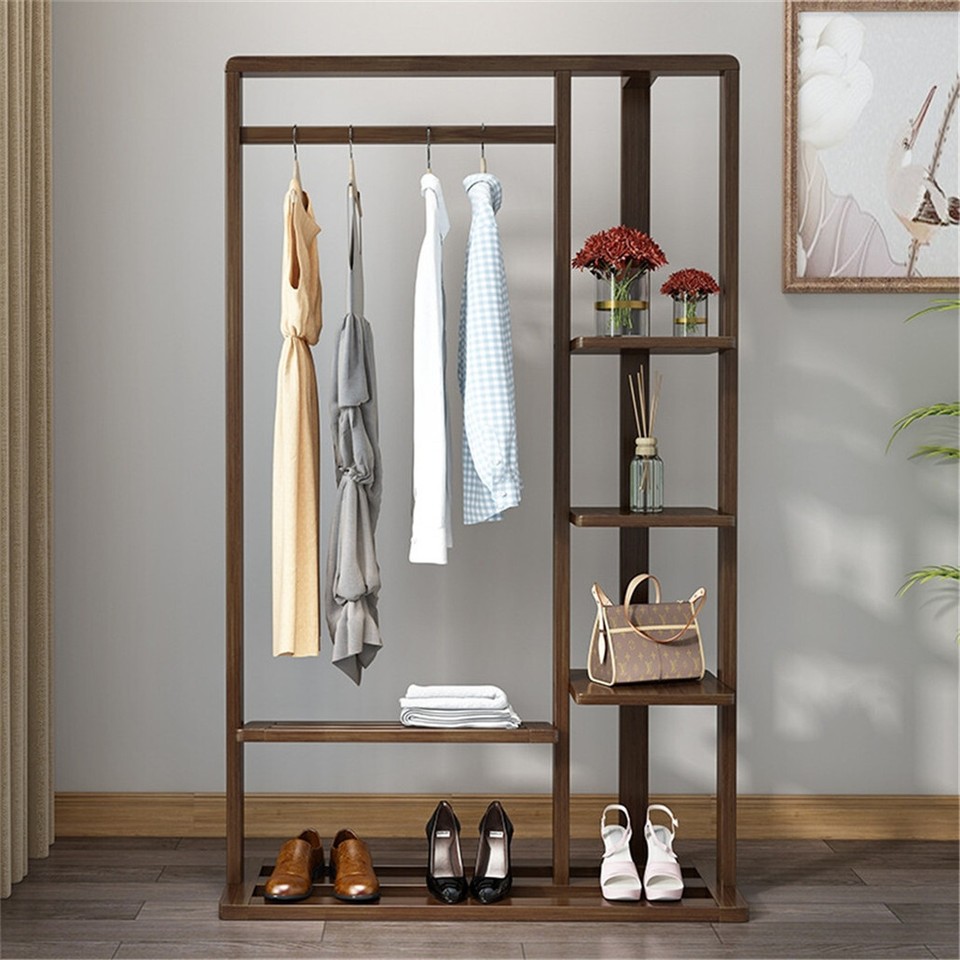 Strong Thick Wooden Clothing Rack Garment Rack with Hanging Rod＆6 ...