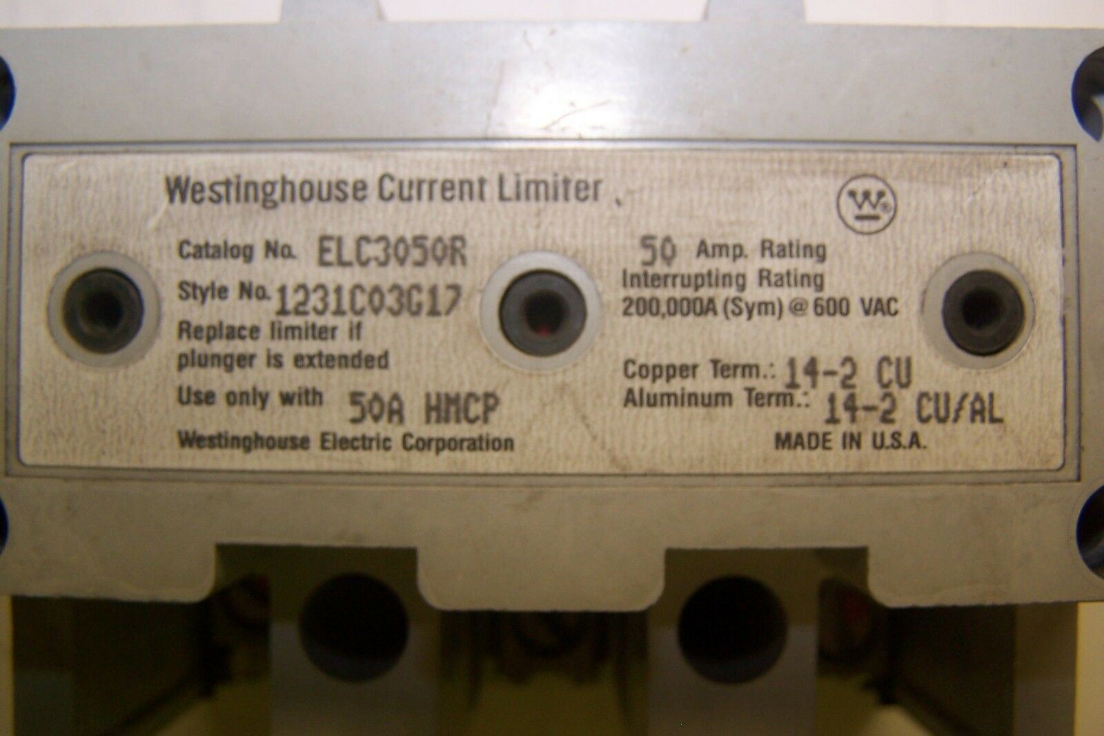 Westinghouse ELC3050R Current Limiter 50A 600V 3P F Frame 50 Amp 3 Pole ...