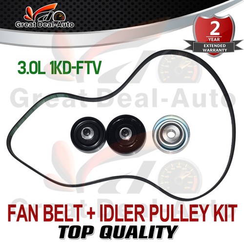 Drive Fan Belt +Idler Pulley Kit For Toyota Hilux KUN16 KUN26 3.0 1KD ...