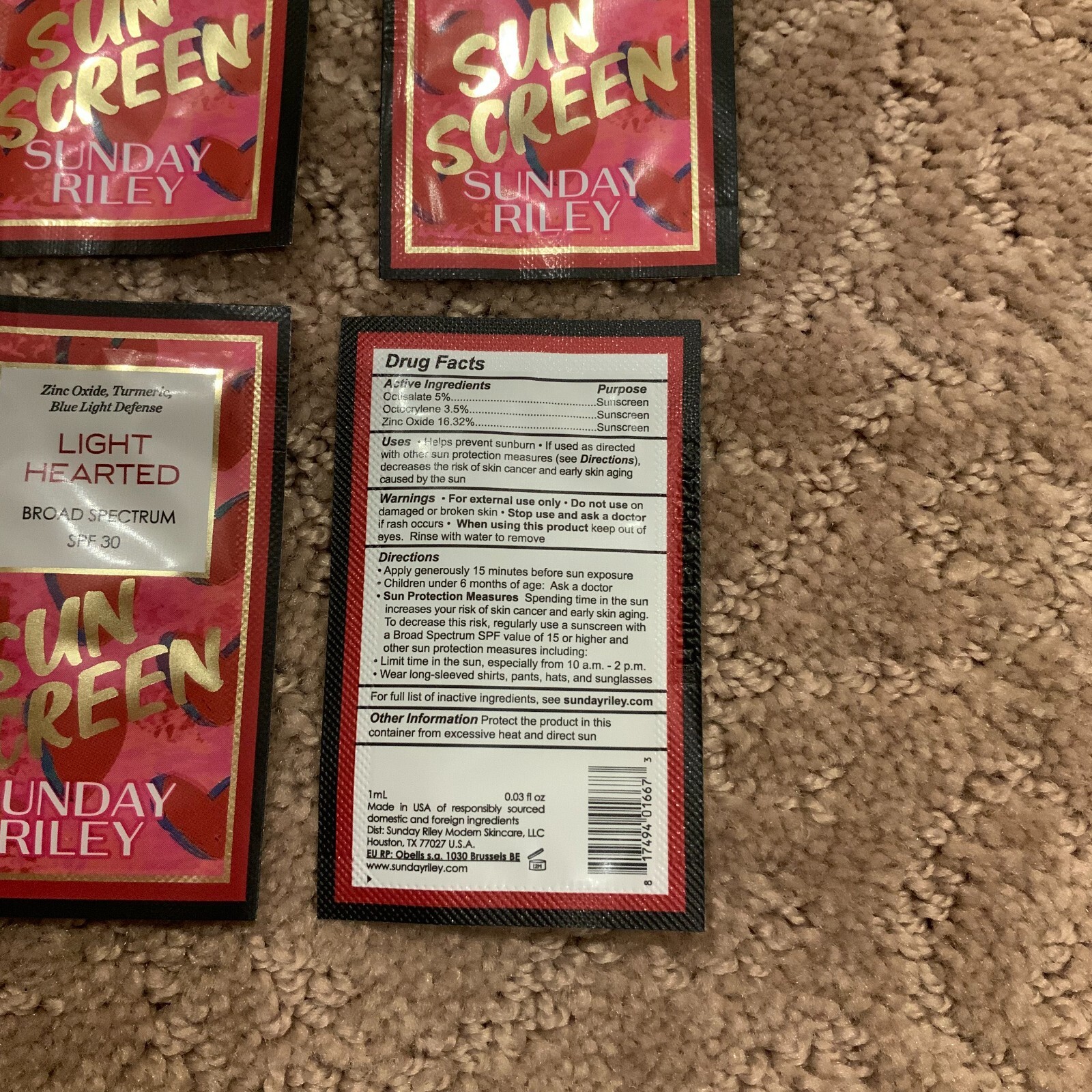 4x Sunday Riley Light Hearted Sun Screen SPF 30 Skin Care Sample 1mL ...