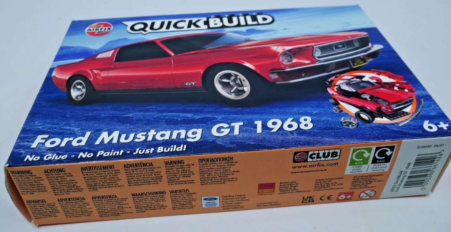Airfix Model Car Kit QuickBuild Ford Mustang GT 1968 (Red) Push Fit ...