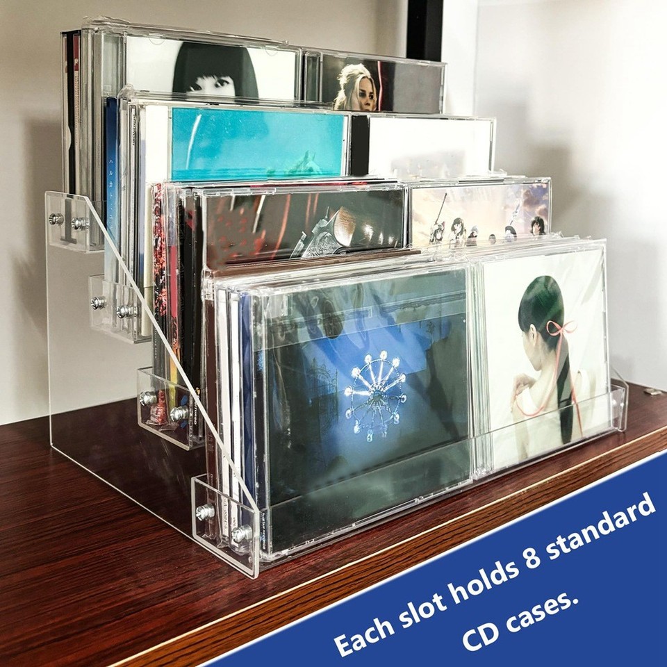 3X(4Tier Clear Acrylic CD Holder Cascading CD Storage Rack,DVD/CD ...