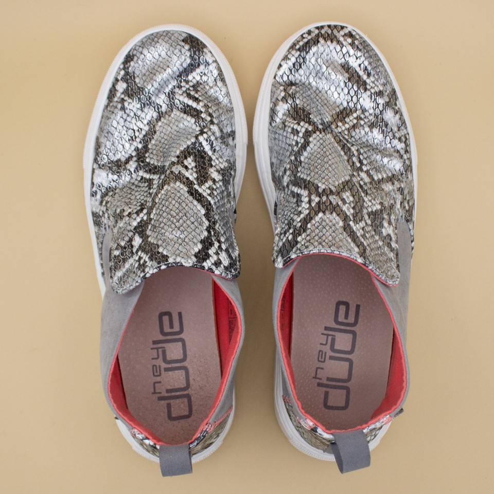 Hey Dudes Peyton Snake Grey Slip On Shoes Women's Size 9 | eBay