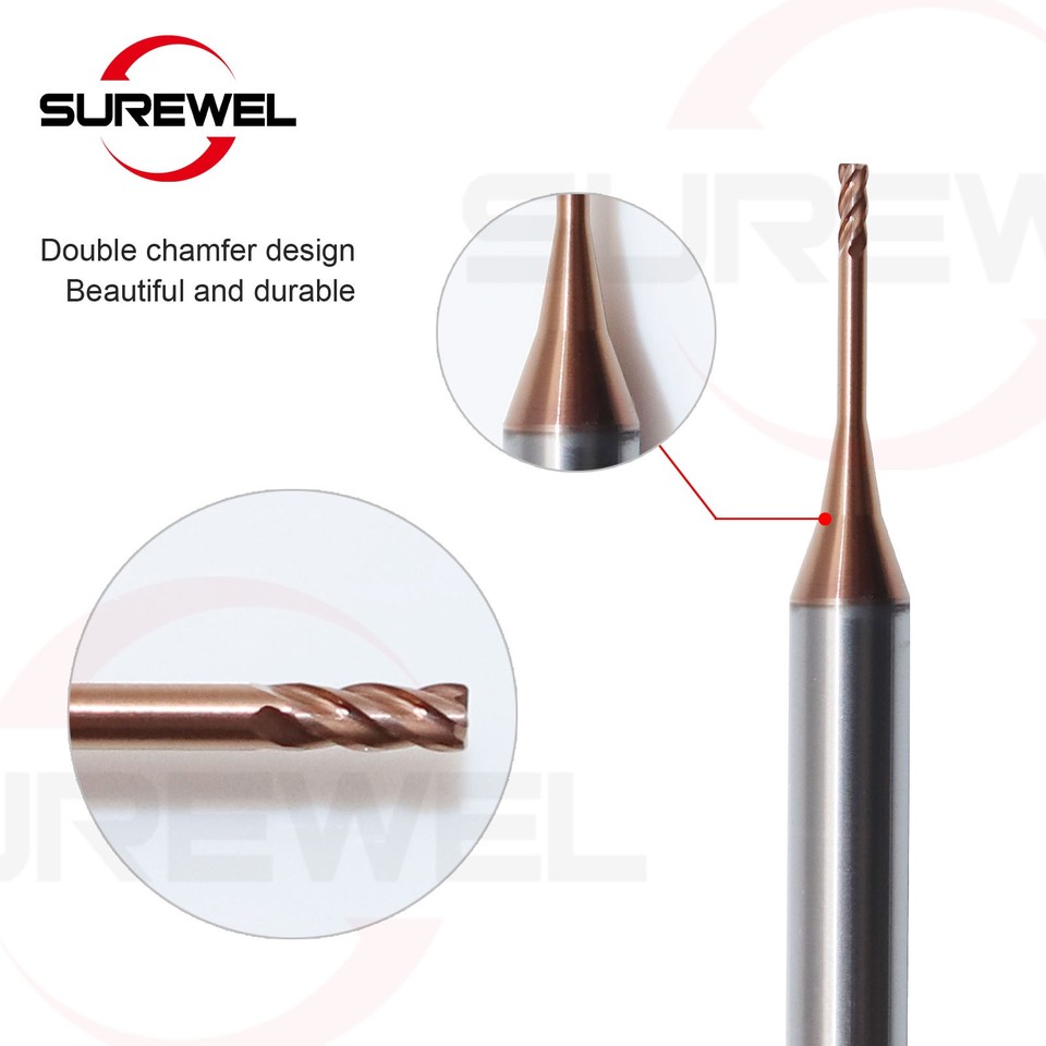 HRC60 Carbide Micro Diameter End mill Bit 1mm to 3mm Long Neck Milling ...
