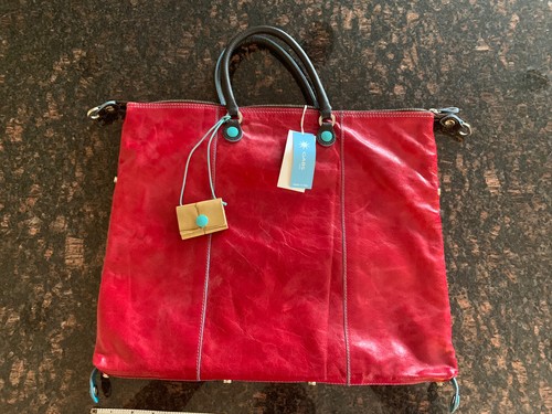 GABS Red Leather & Gray Tweed Bag Convertible Shoulder Purse Handbag ...