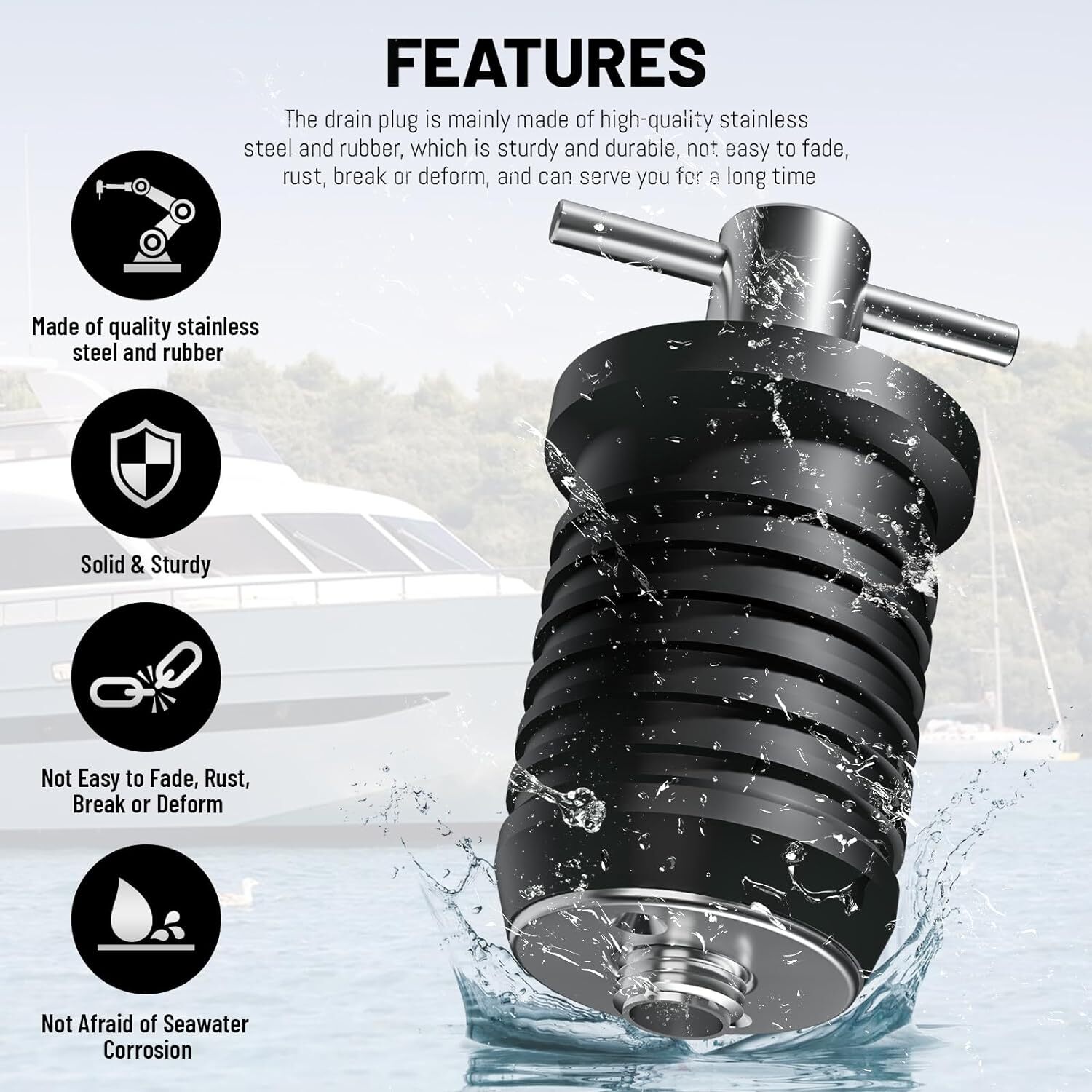 2 X Boat Drain Plug Rubber Stainless Steel Twist Hull Drain Plugs ...