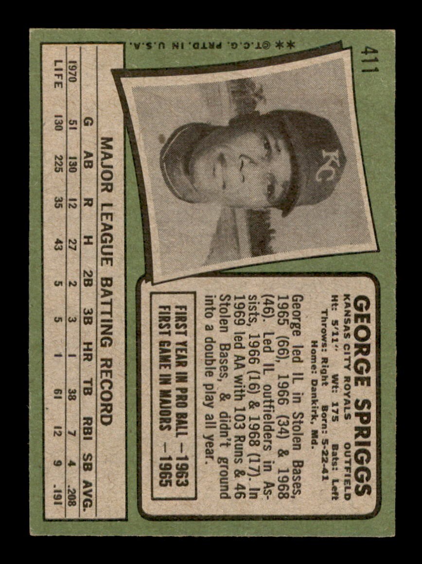 1971 Topps Baseball #411 George Spriggs EX/MT *d8 | eBay