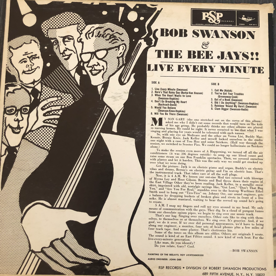 Bob Swanson And The Bee Jays "Live Every Minute" RSP 1075 Stereo LP ...
