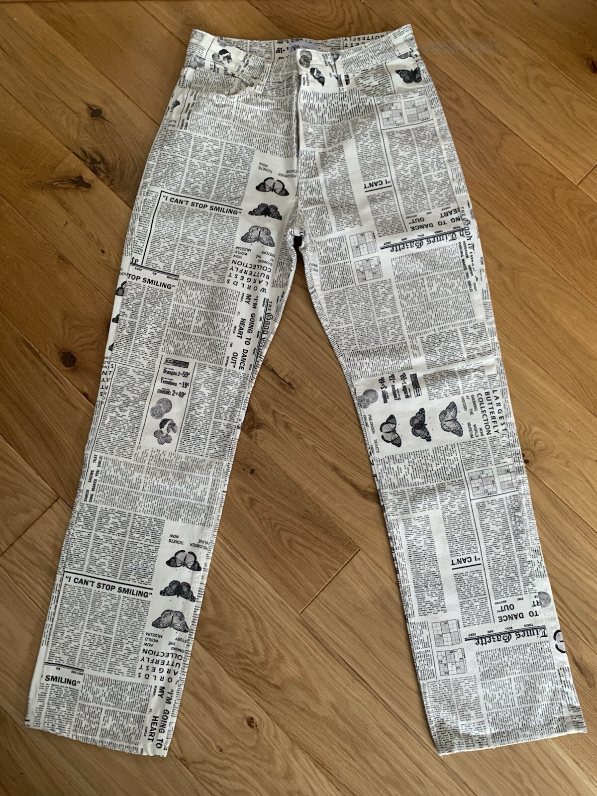 Rare Zara Newspaper Print Jeans Cream & Black - Size … - Gem