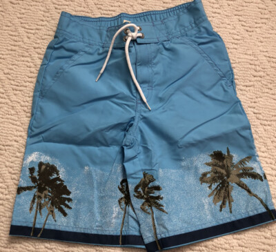 Crazy 8 Swim Trunks (Lined) Blue Tropical Palm Trees Sz Medium 7/8 NWT ...