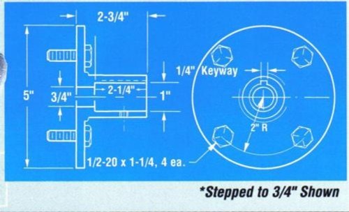 Adapter Hub 1" Live Axle 4 Lug ATV Go Kart Trailer Straight Through No ...