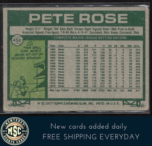 Pete Rose 1977 Topps #450 Cincinnati Reds | eBay